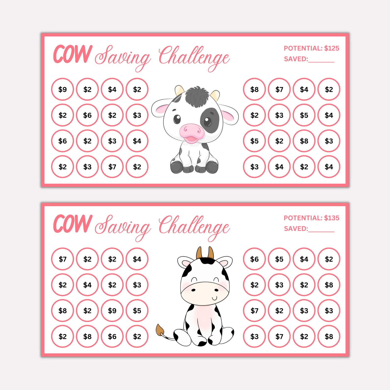 Mini Cow Savings Challenge, Money Saving Challenge, Savings Tracker ...