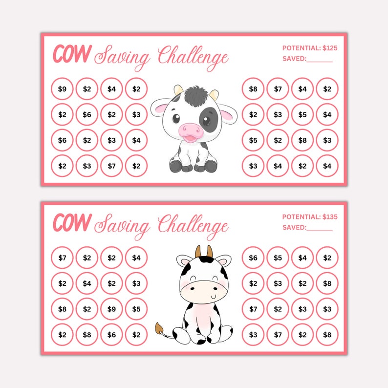 Mini Cow Savings Challenge, Money Saving Challenge, Savings Tracker ...
