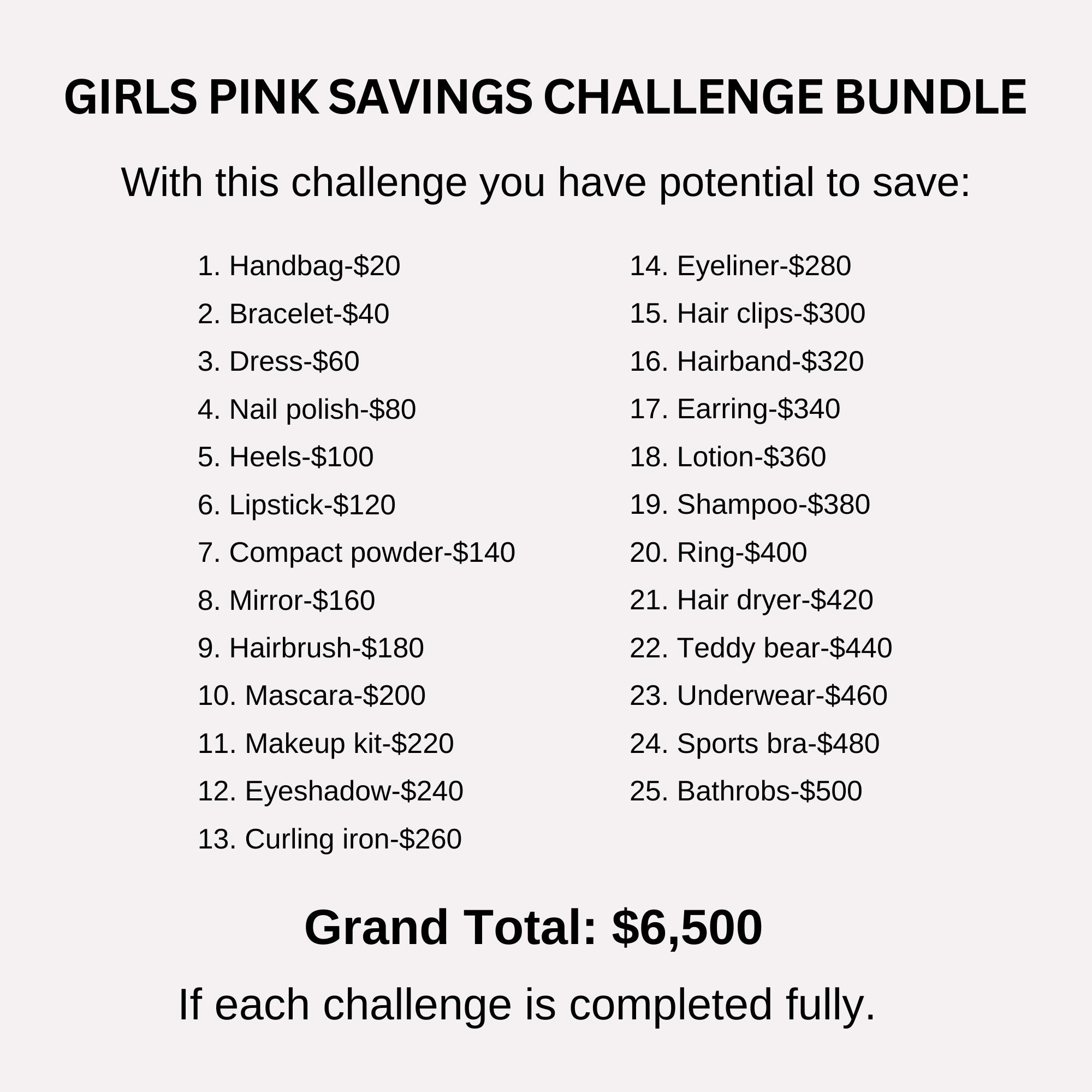 Beauty Pink Savings Challenge Printable, Fashion Lover Pink Saving ...