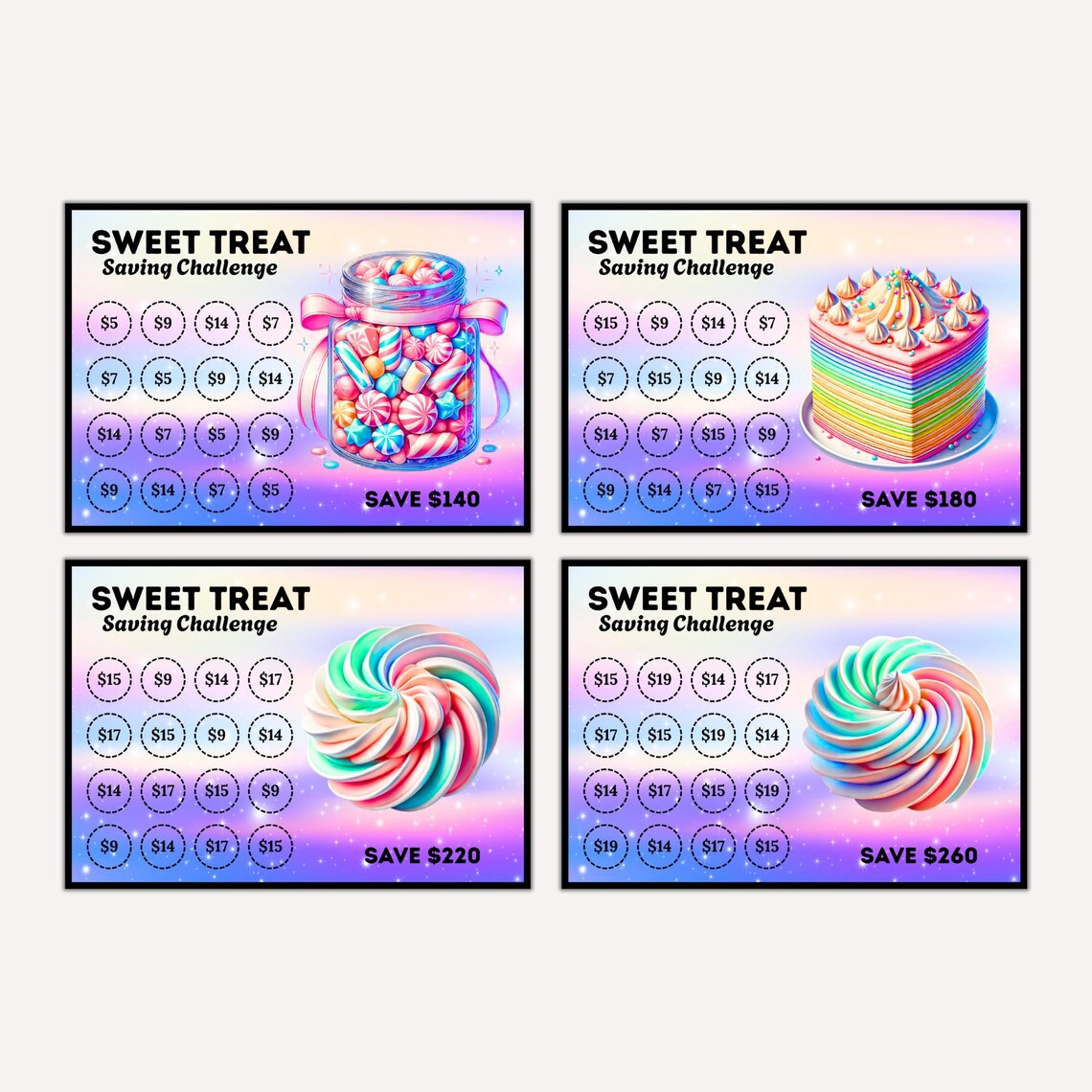 Sweet Treat Savings Challenge Bundle, A6 Saving Tracker PDF, Candy ...
