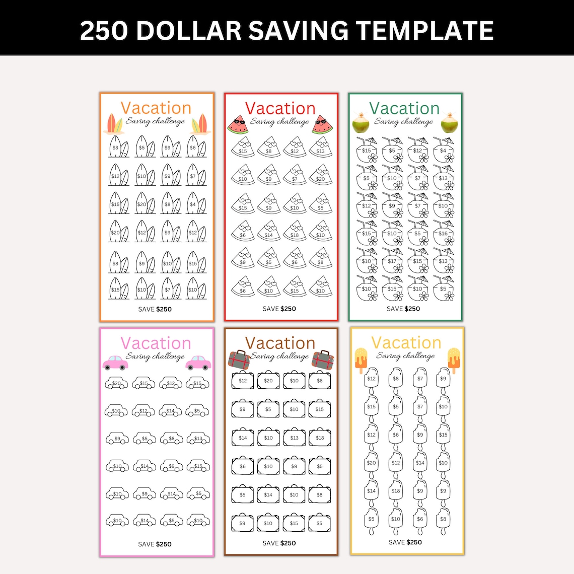 Vacation Savings Challenge Printable Bundles, Family Vacation Saving ...