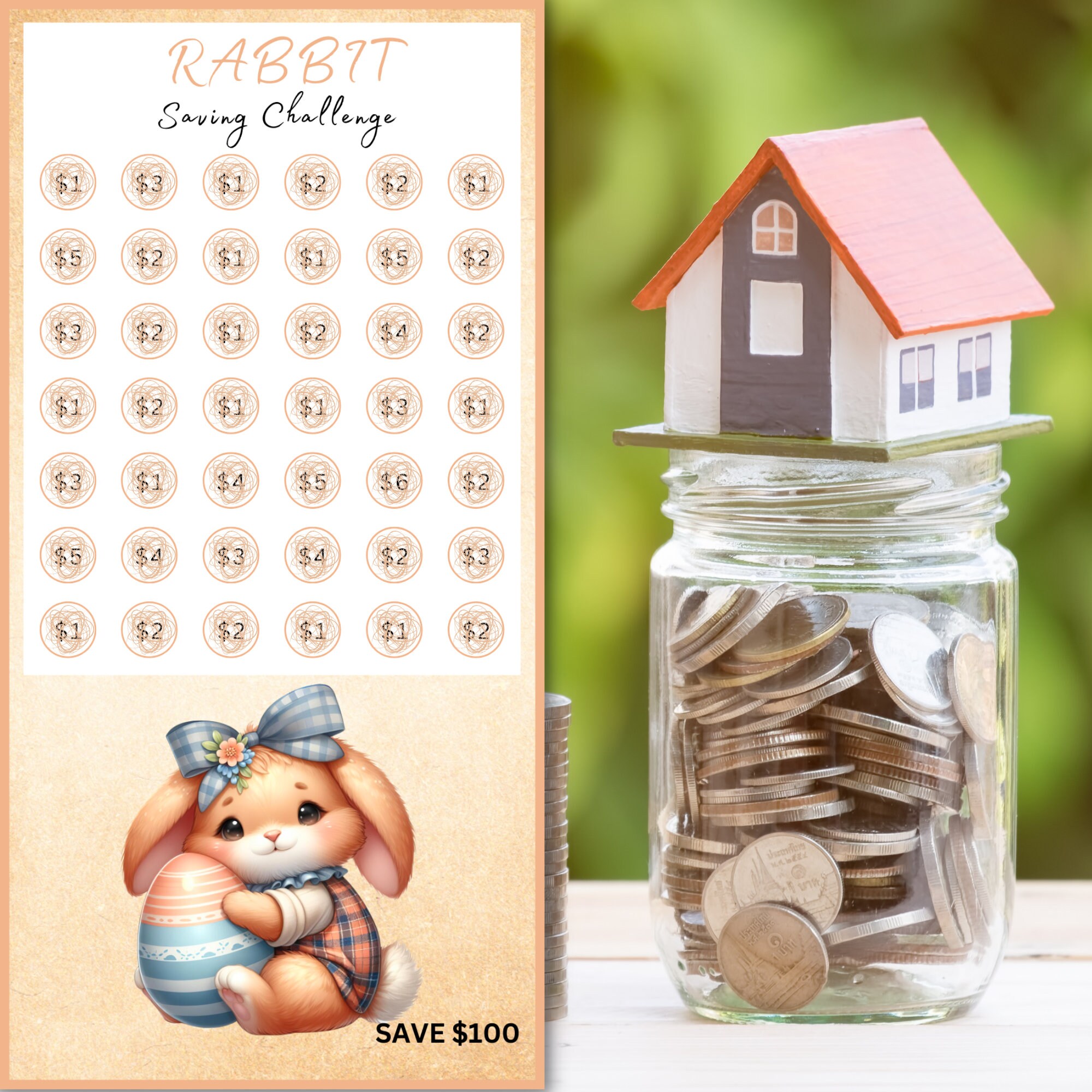 Rabbit Savings Challenge Printable, Bunny Mini Saving Challenges, A6 ...