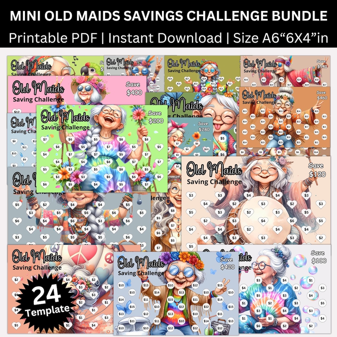 Mini Old Maids Savings Challenges Pack Printable Bundle, Senior Citizen ...