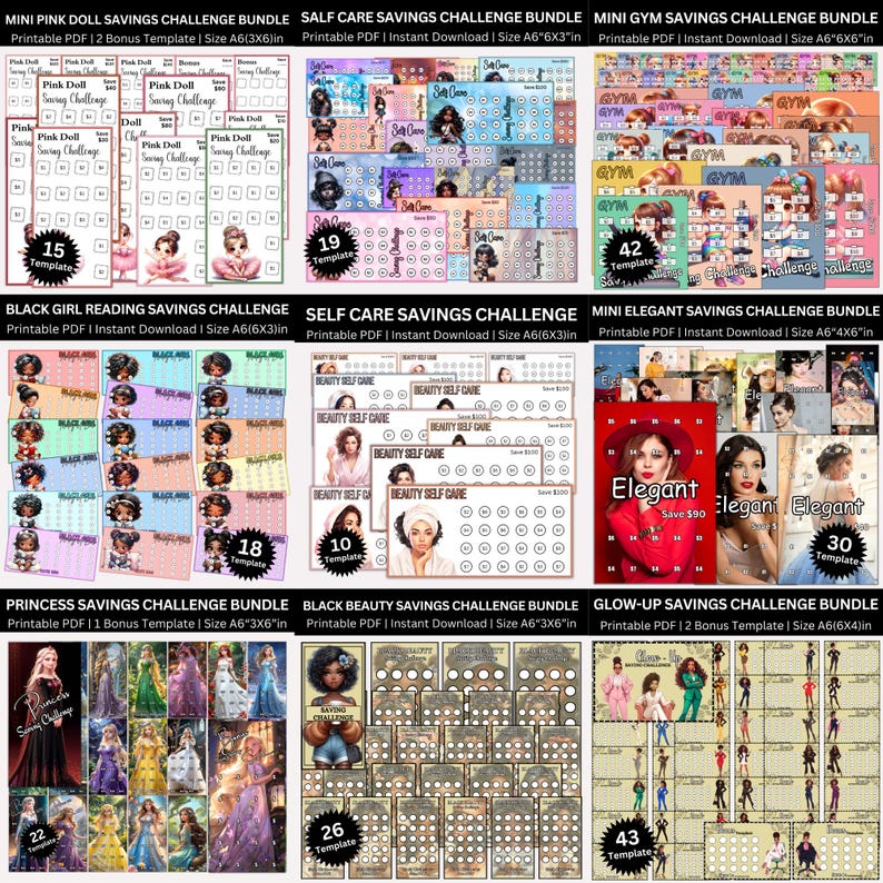 Black Girl Savings Challenge Mega Bundle, 1021 Printable Templates, A6 ...
