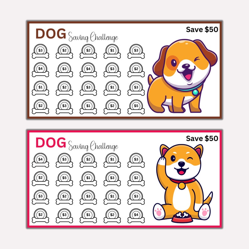 Puppy Themed Savings Challenge Printable, Mini A6 Dog Saving Challenges ...