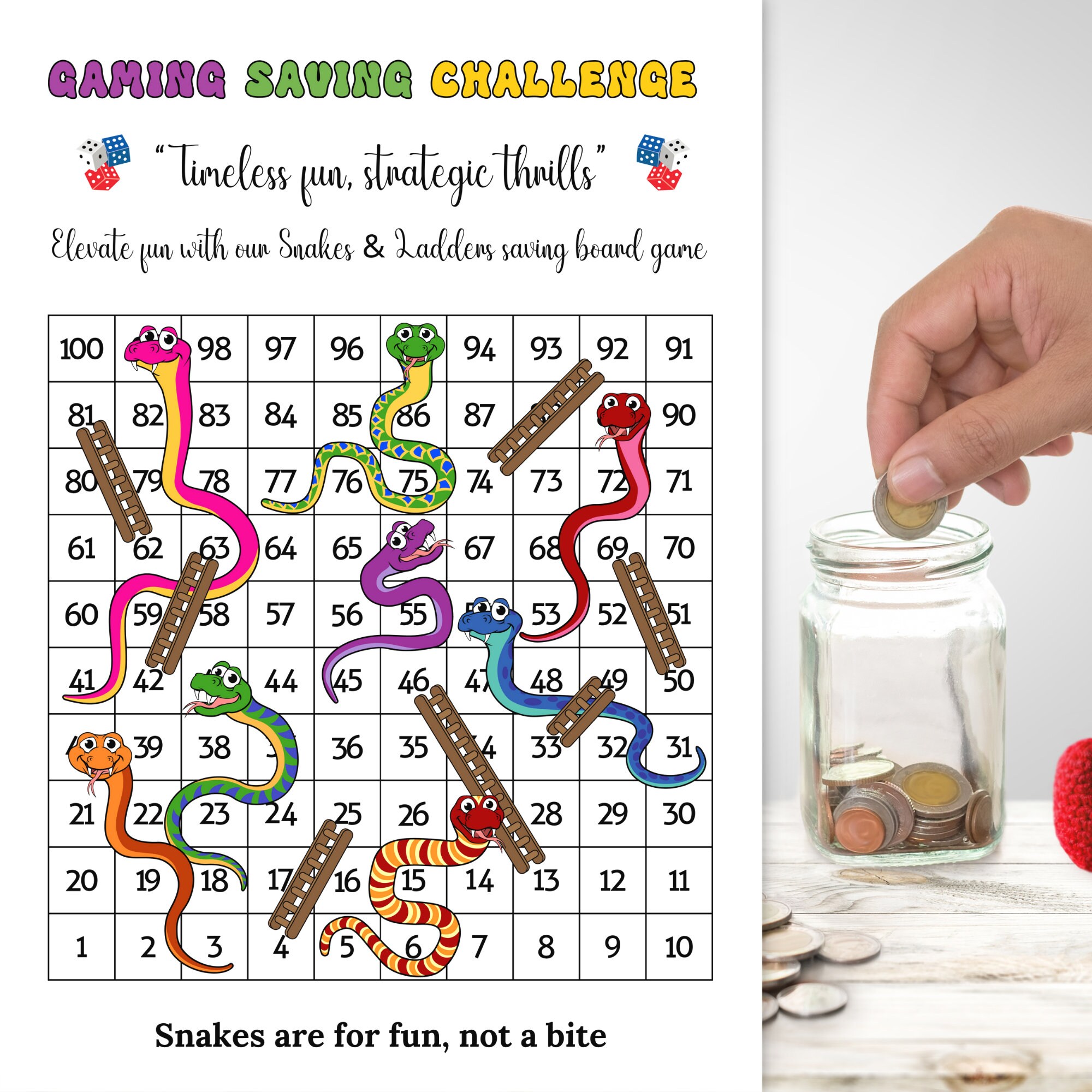 Snakes Game Board Savings Challenge Printable, A5 Saving Challenges ...