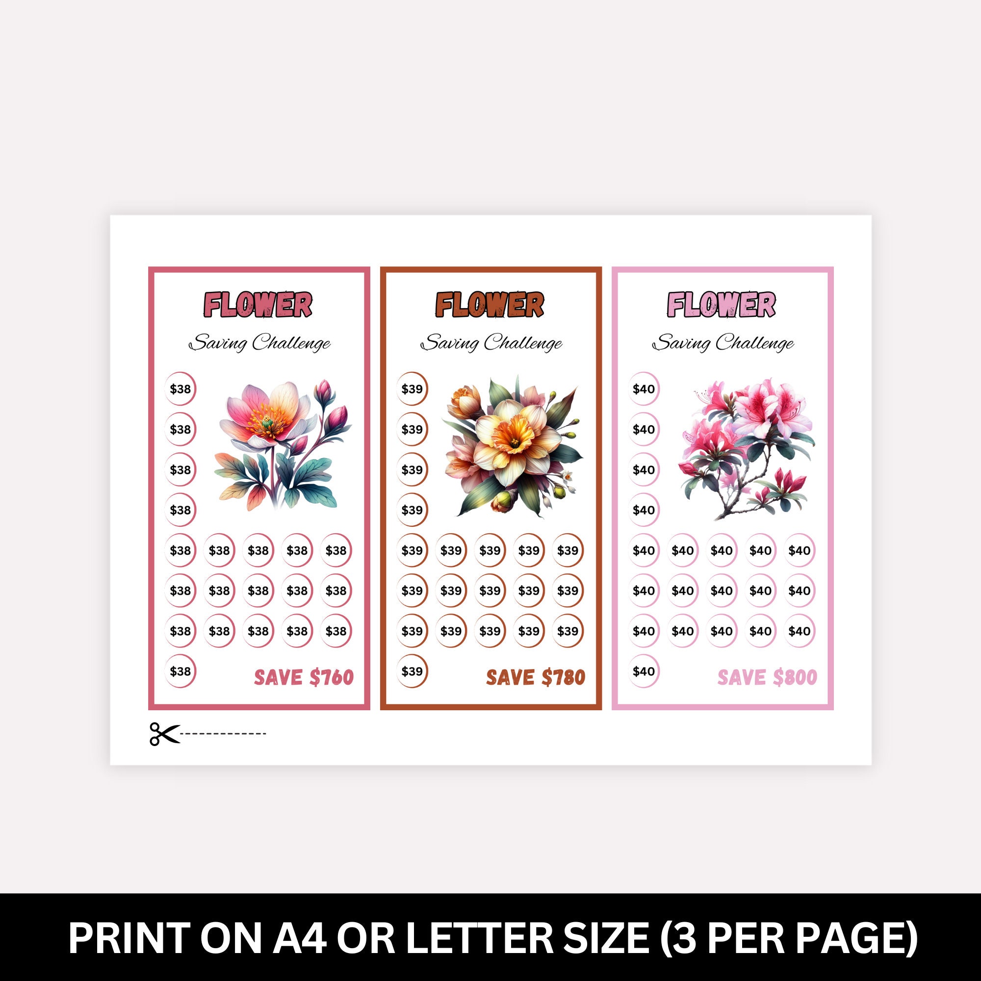 Flower Savings Challenge Printable Bundle, Mini A6 Floral Saving ...