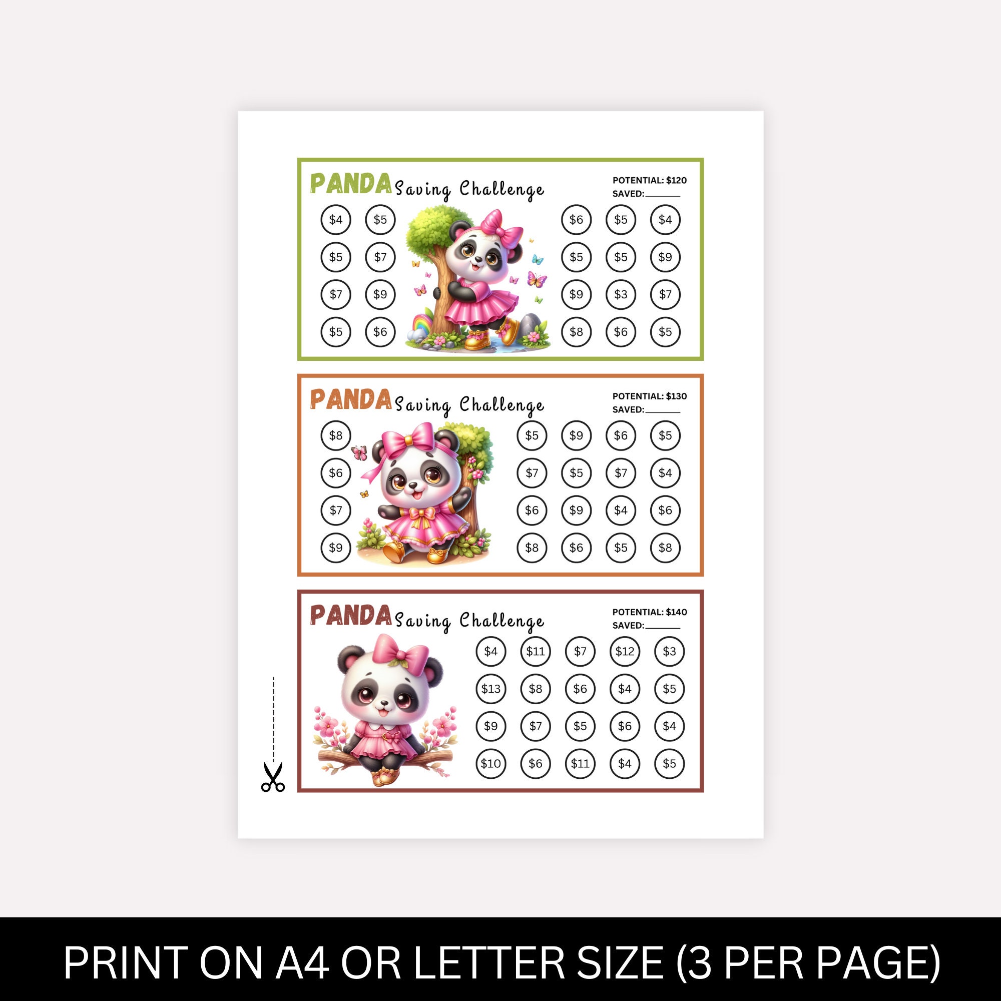 Mini Panda Savings Challenge Printable, Panda Saving Challenges Tracker ...