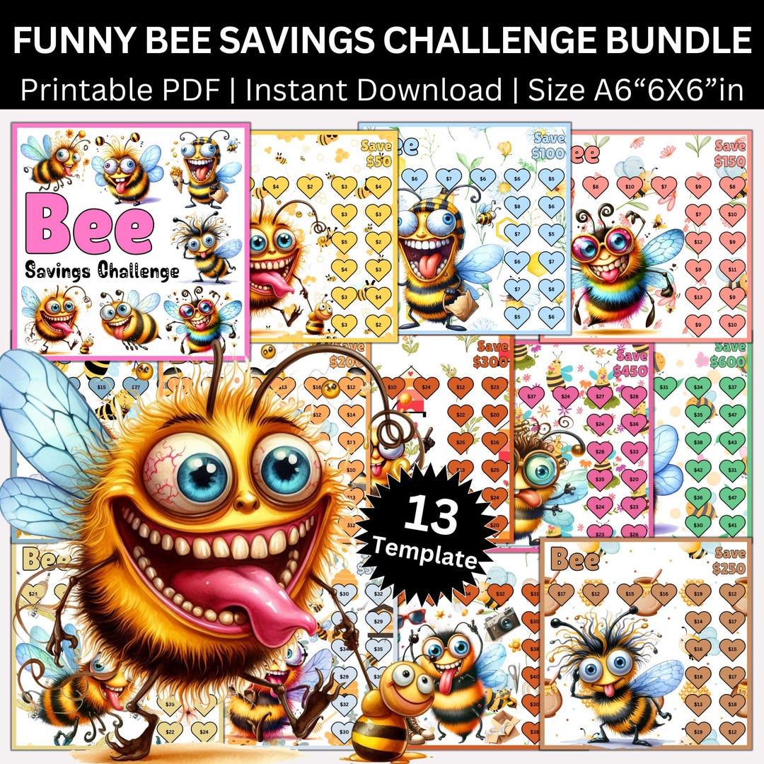 Funny Bee Savings Challenge Binder, Save With Bees A6 Printable Money ...