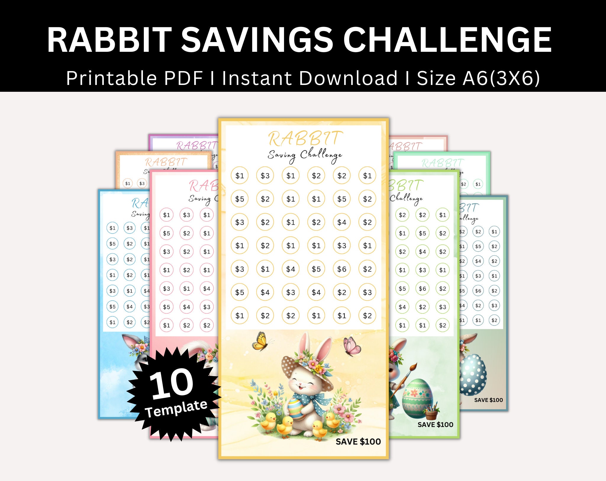 Rabbit Savings Challenge Printable, Bunny Mini Saving Challenges, A6 ...
