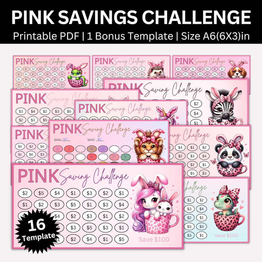 Pink Savings Challenge Printable, Pink Planner, Mini A6 Pink Animal ...