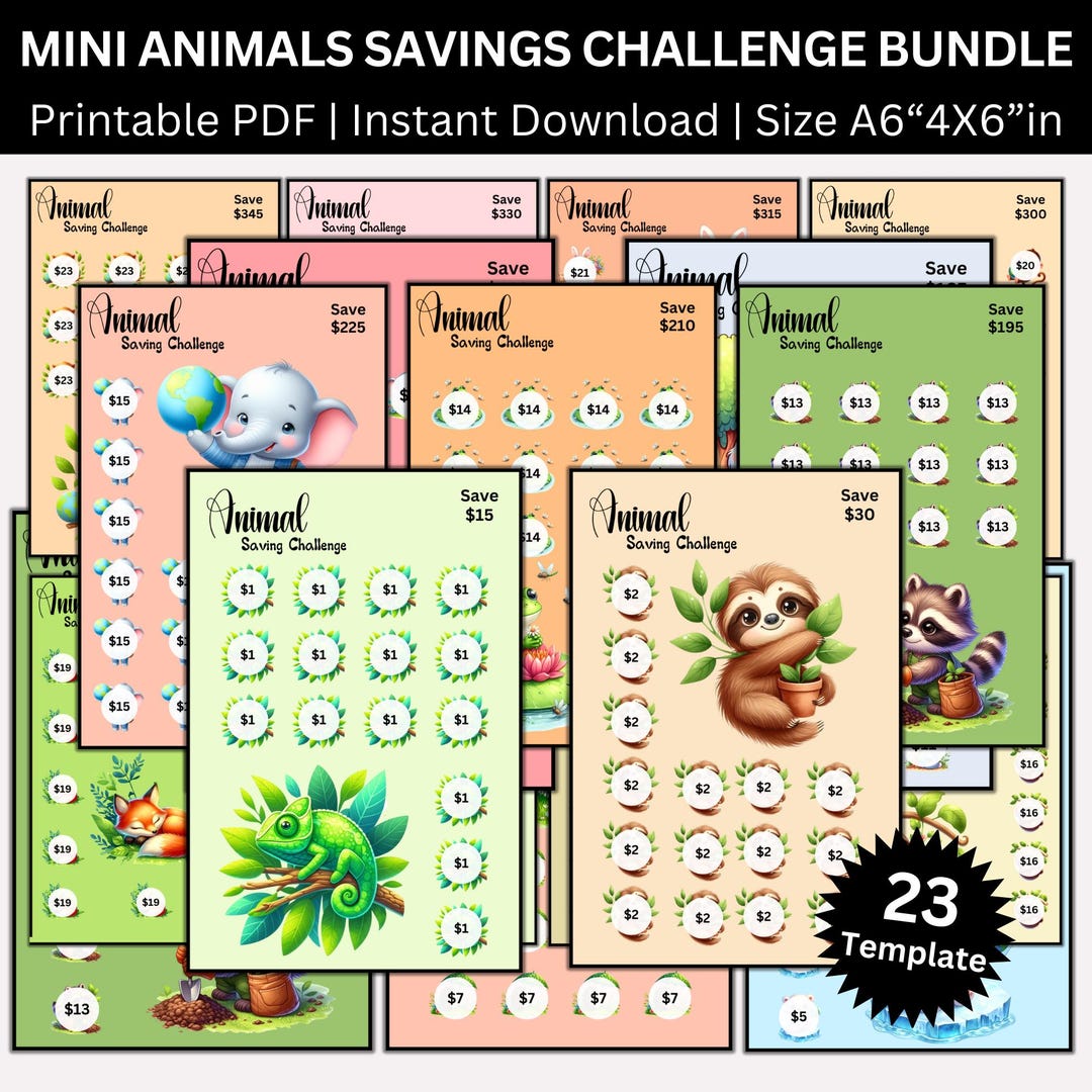 Cute Baby Animal Savings Challenge Printable, Low-income Kids Animal ...