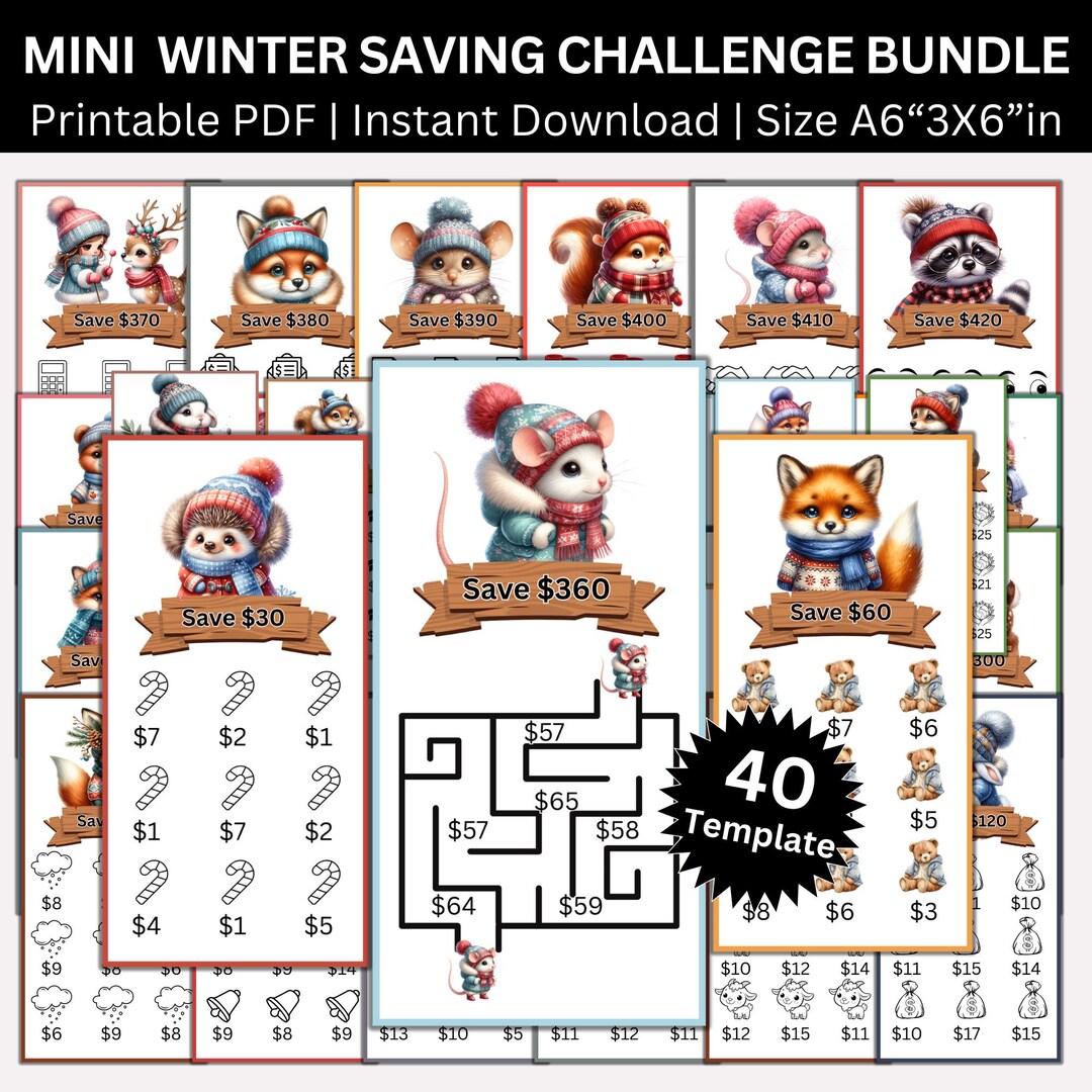 Winter Saving Challenges Bundle, Adorable Winter Animal Saving ...