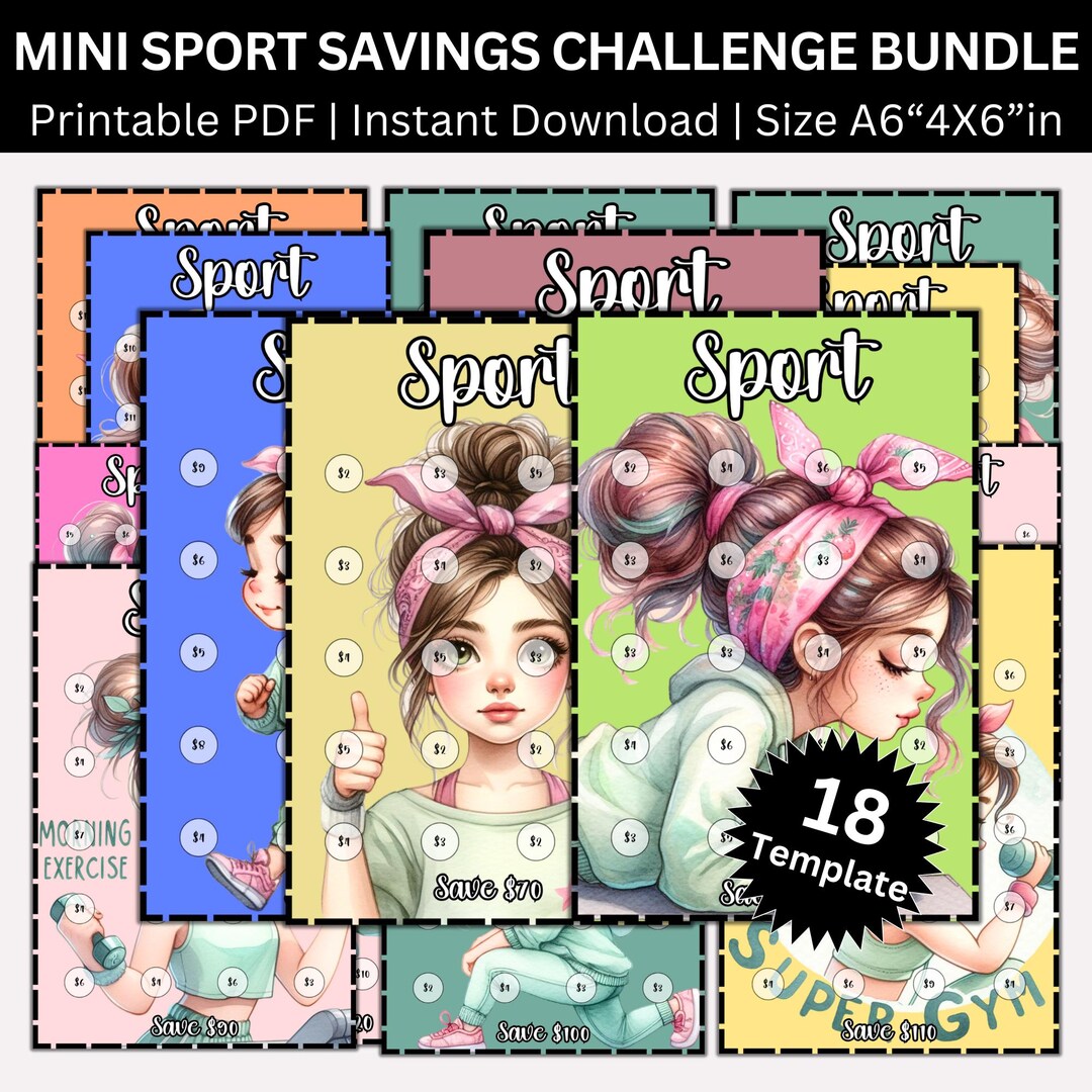 Cute Girl Savings Challenge Bundle, Mini Sport Girl Savings Challenge ...