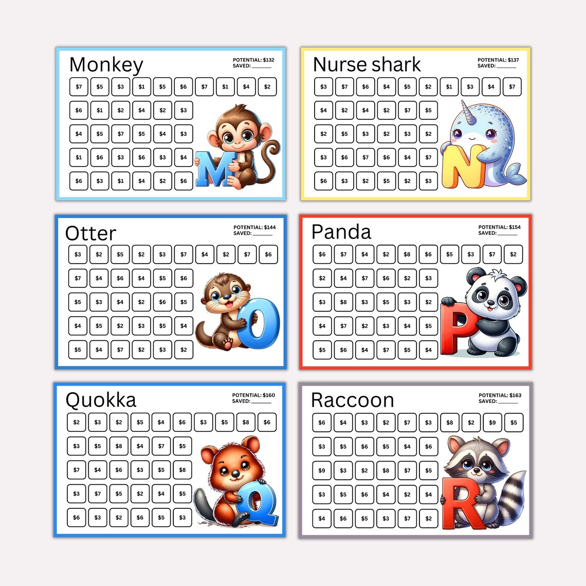 Alphabet Low Income Savings Challenge Printable, Alphabet Saving ...