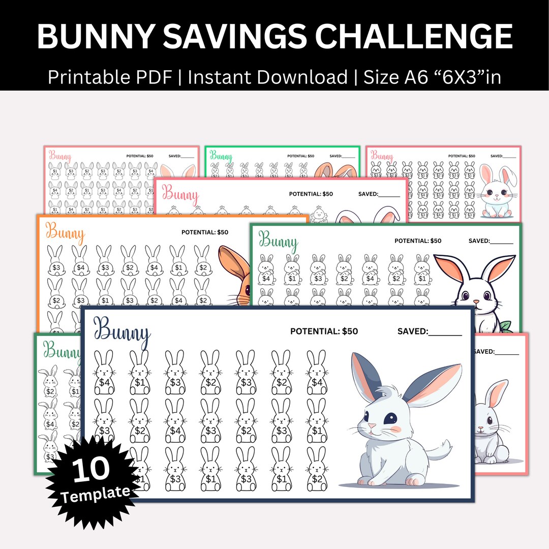 Bunny Saving Challenge, Rabbit Savings Challenge Printable, Cash ...