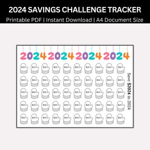 2024 Saving Challenge Tracker Printable, Save 2024 in 2024, 2024 Money Saving, 2024 A4 Size ...