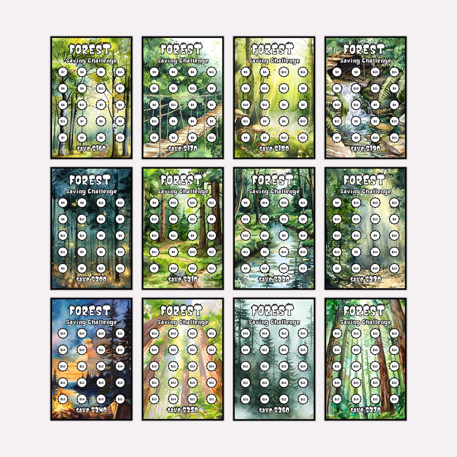 Forest Savings Challenge Printable Bundle, Mini A6 Low Income Forest ...