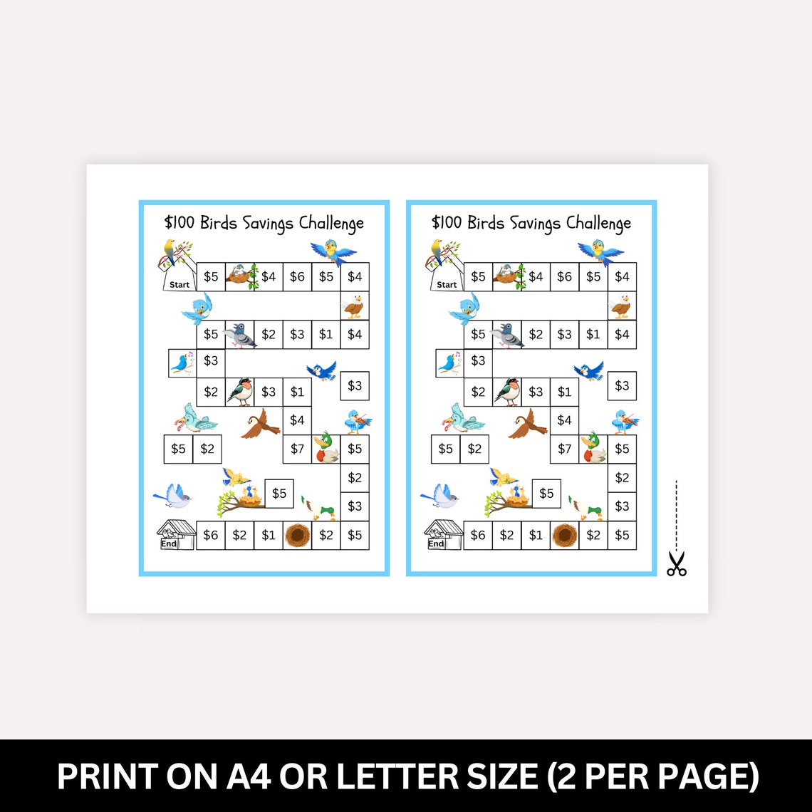 Birds Savings Challenge Printable Bundle, Mini A6 Low Income Bird ...