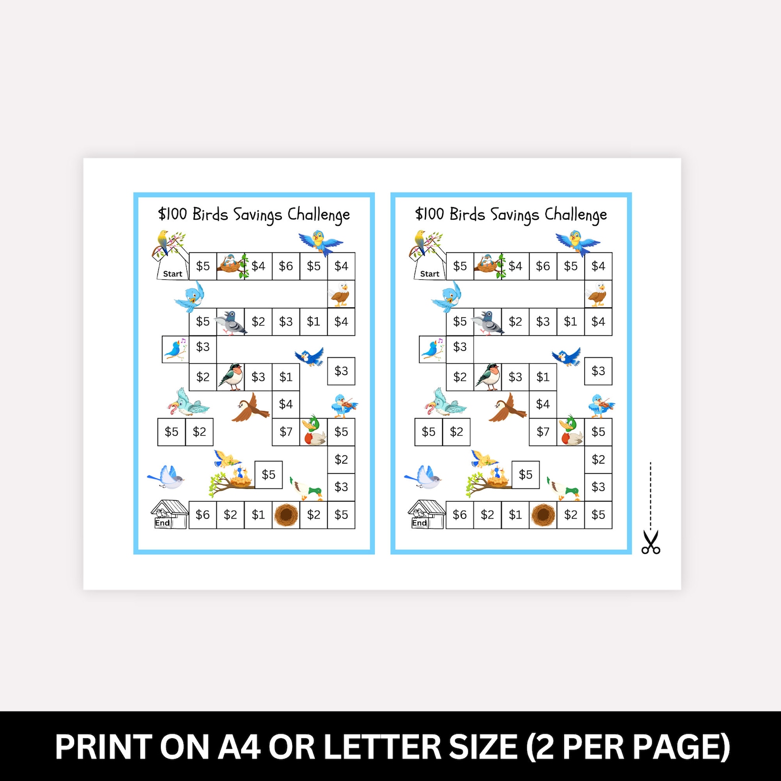 Birds Savings Challenge Printable Bundle, Mini A6 Low Income Bird ...