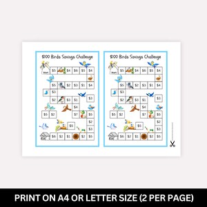 Birds Savings Challenge Printable Bundle, Mini A6 Low Income Bird ...