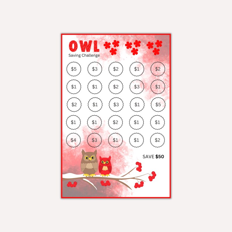 Mini Owl Savings Challenge Printable, Money Saving Tracker Bundle, A6 ...