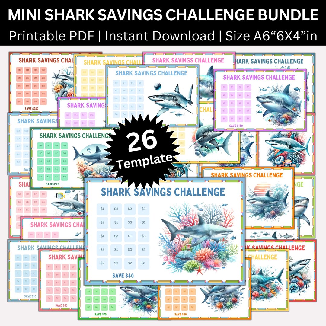 Shark Savings Challenge Printable, Fun Ocean Theme Shark Money Tracker ...