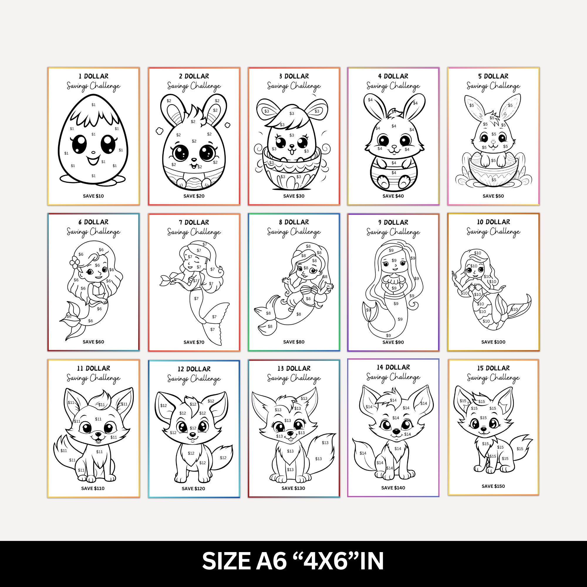 Coloring Savings Challenge Printable Bundle, Mini A6 Low Income Saving ...