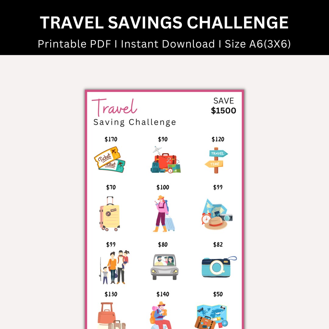 Travel Savings Challenge Printable, Vacation Savings Challenge, Money ...