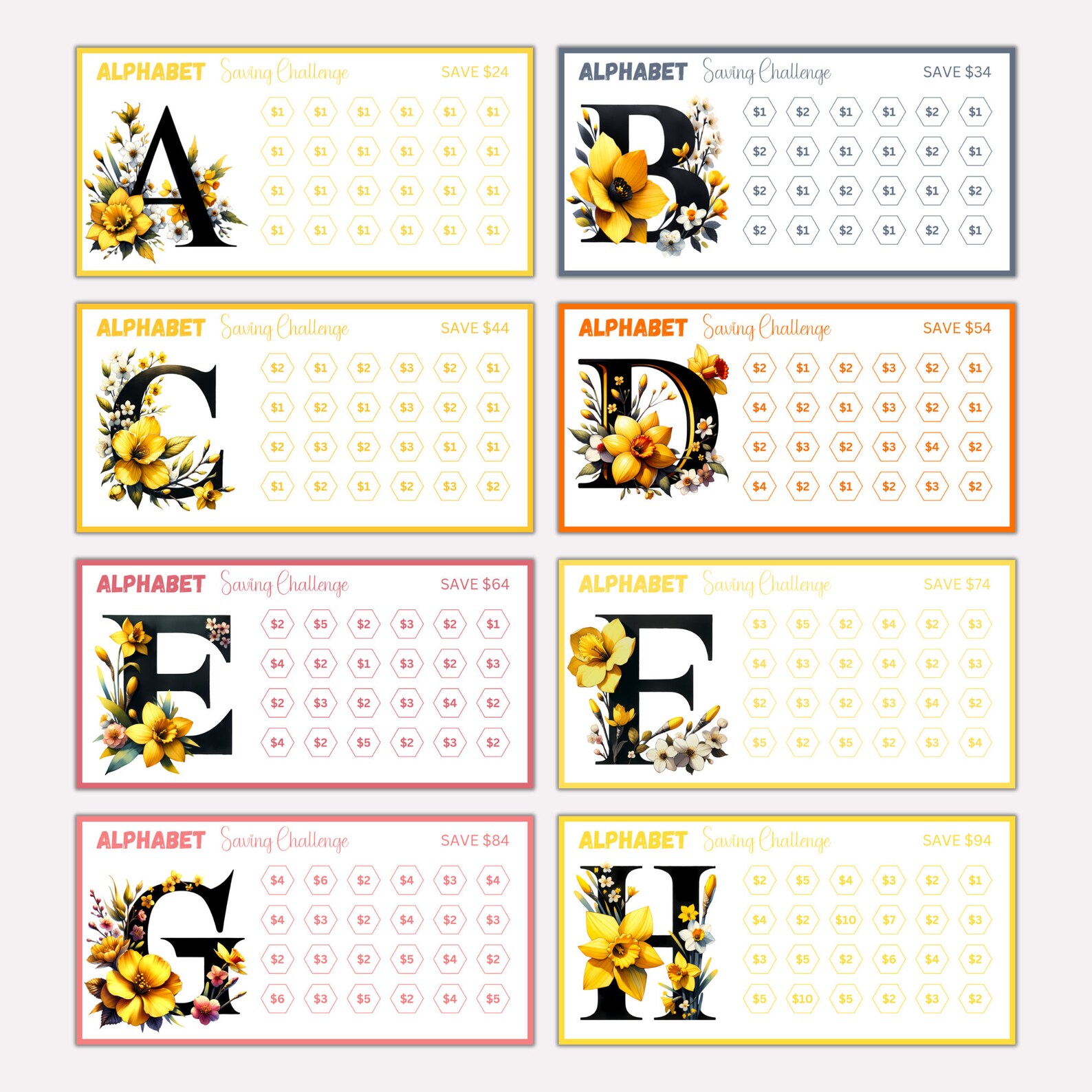 Alphabet Savings Challenge Printable Bundle, Alphabet Low Income Saving ...