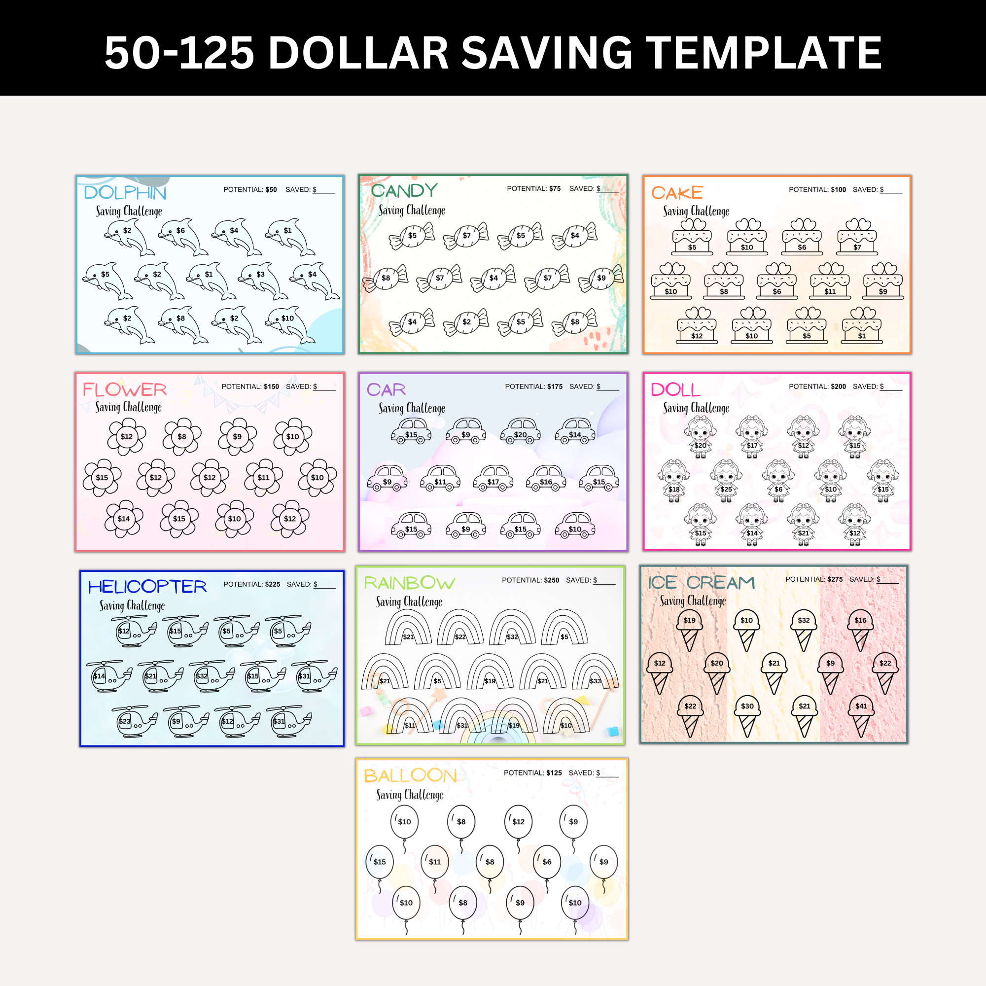 Kids Savings Challenge Printable Mega Bundle, A6 Mini Kids Saving ...