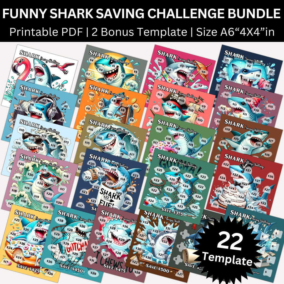 Shark Funny Savings Challenge Printable Bundle, Get Your Fish Saving ...