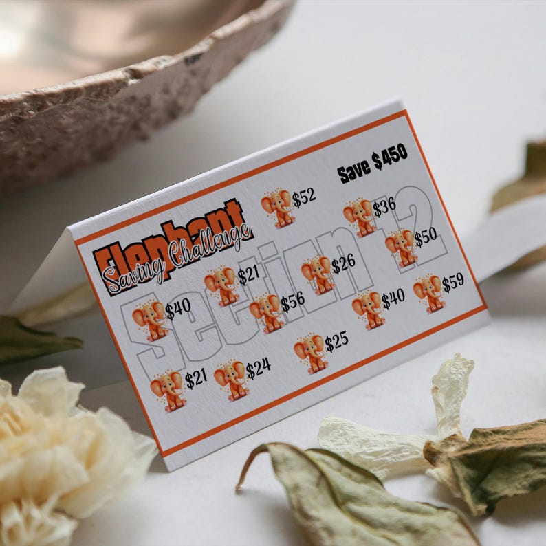 Elephant Savings Challenge Printable Bundle, Mini Cute Animals Saving ...