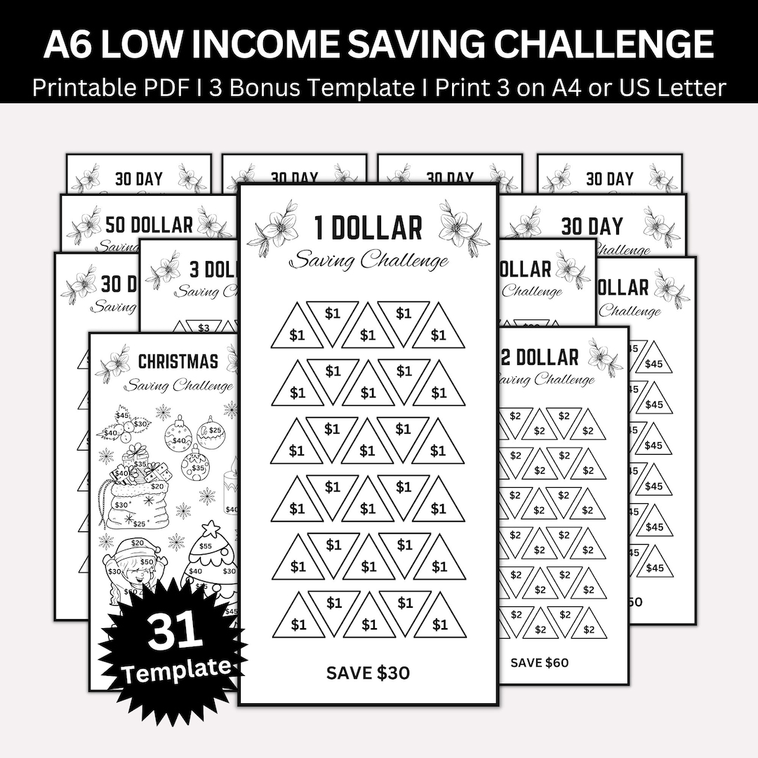 Saving Challenge Printable Low Income, Mini A6 Saving Challenge, Money ...