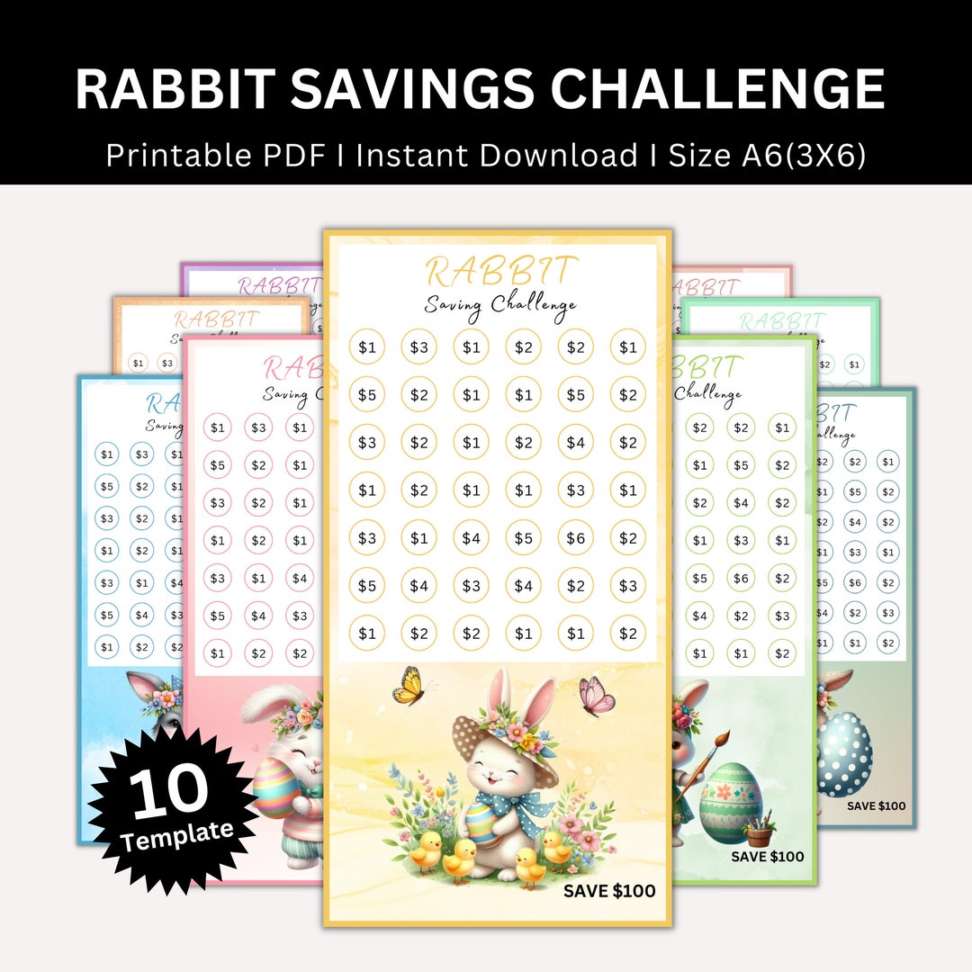 Rabbit Savings Challenge Printable, Bunny Mini Saving Challenges, A6 ...