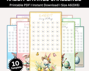 Bunny Savings Challenge Printable, Mini Rabbit Saving Challenge, A6 ...