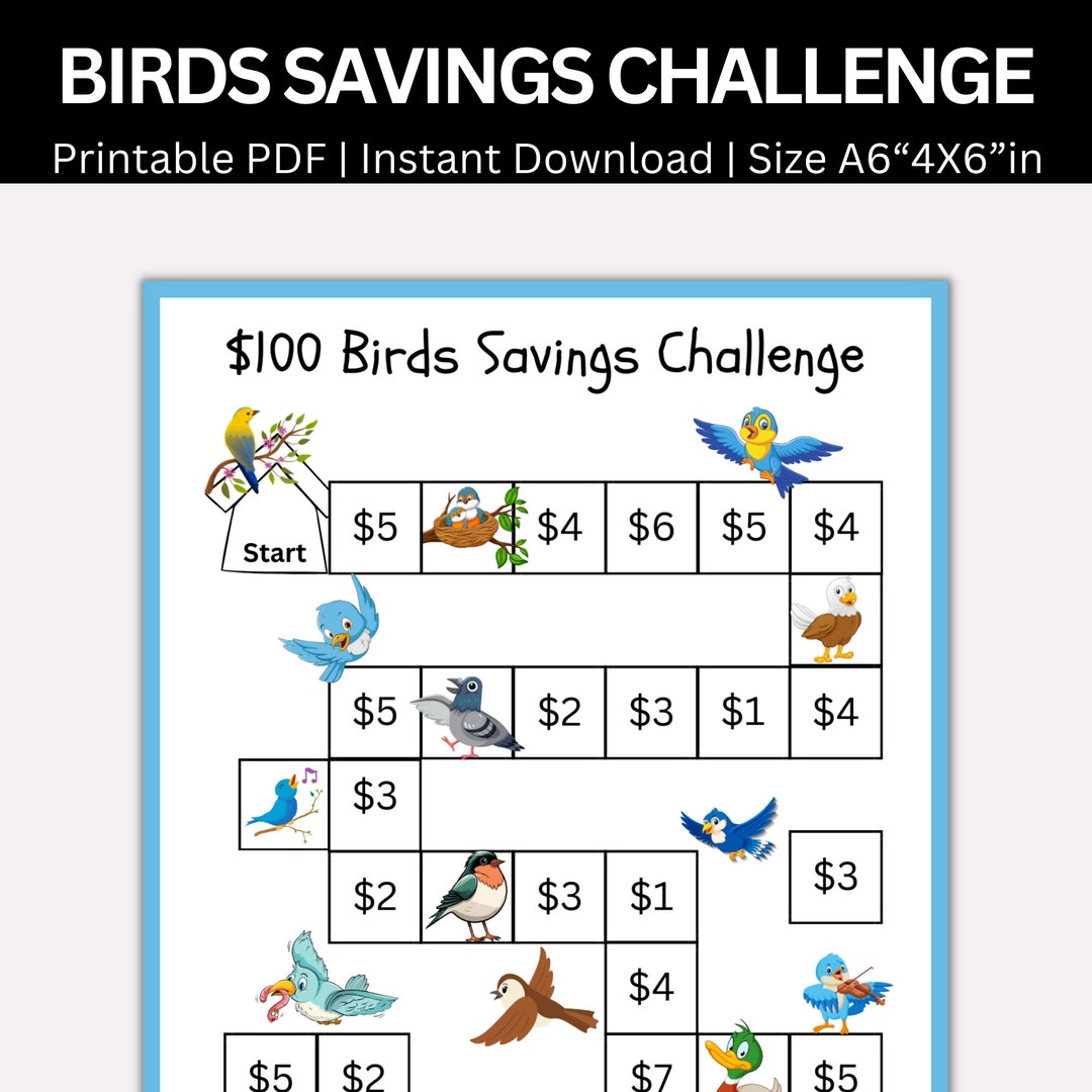 Birds Savings Challenge Printable Bundle, Mini A6 Low Income Bird ...