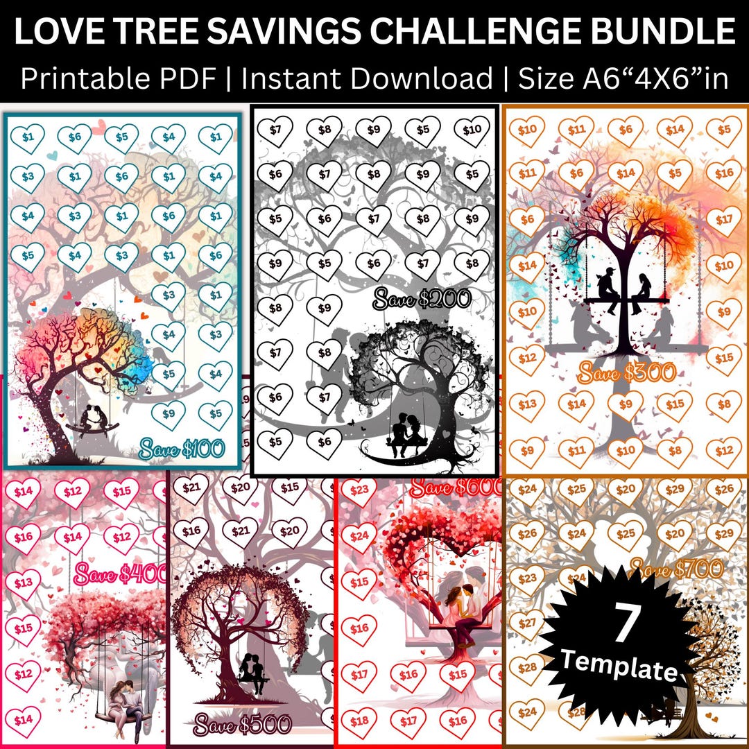 Love Tree Savings Challenge Printable Budget Binder, Couple Valentine ...