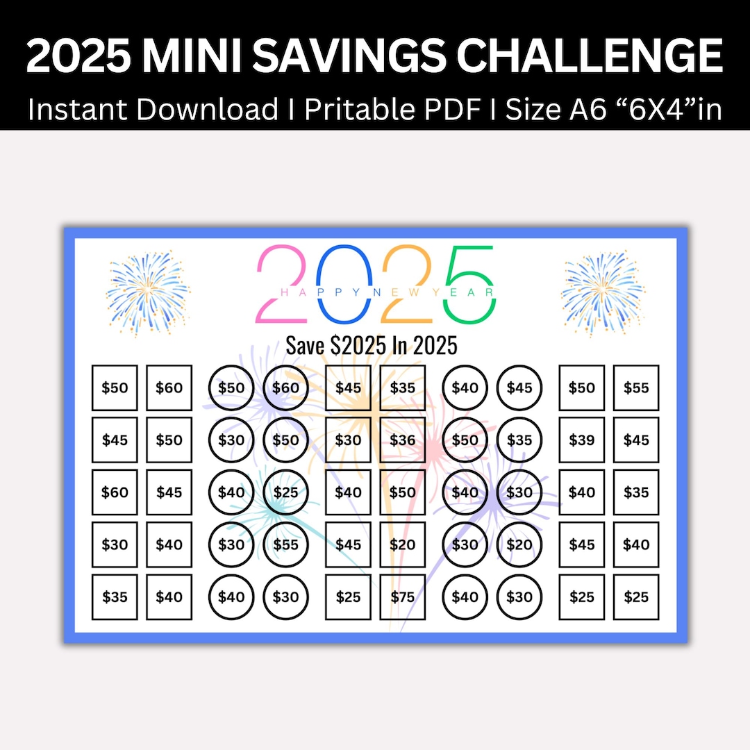 2025 Saving Challenge Printable, Save 2025 in 2025, 2025 Mini Money ...