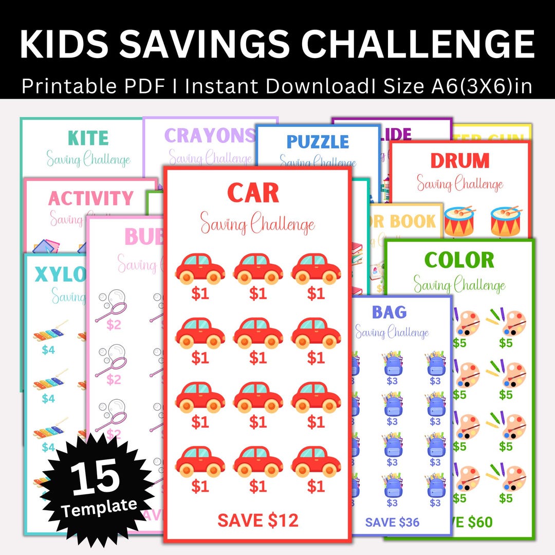 Kids Savings Challenge Printable Bundle, A6 Mini Kids Saving Challenges ...