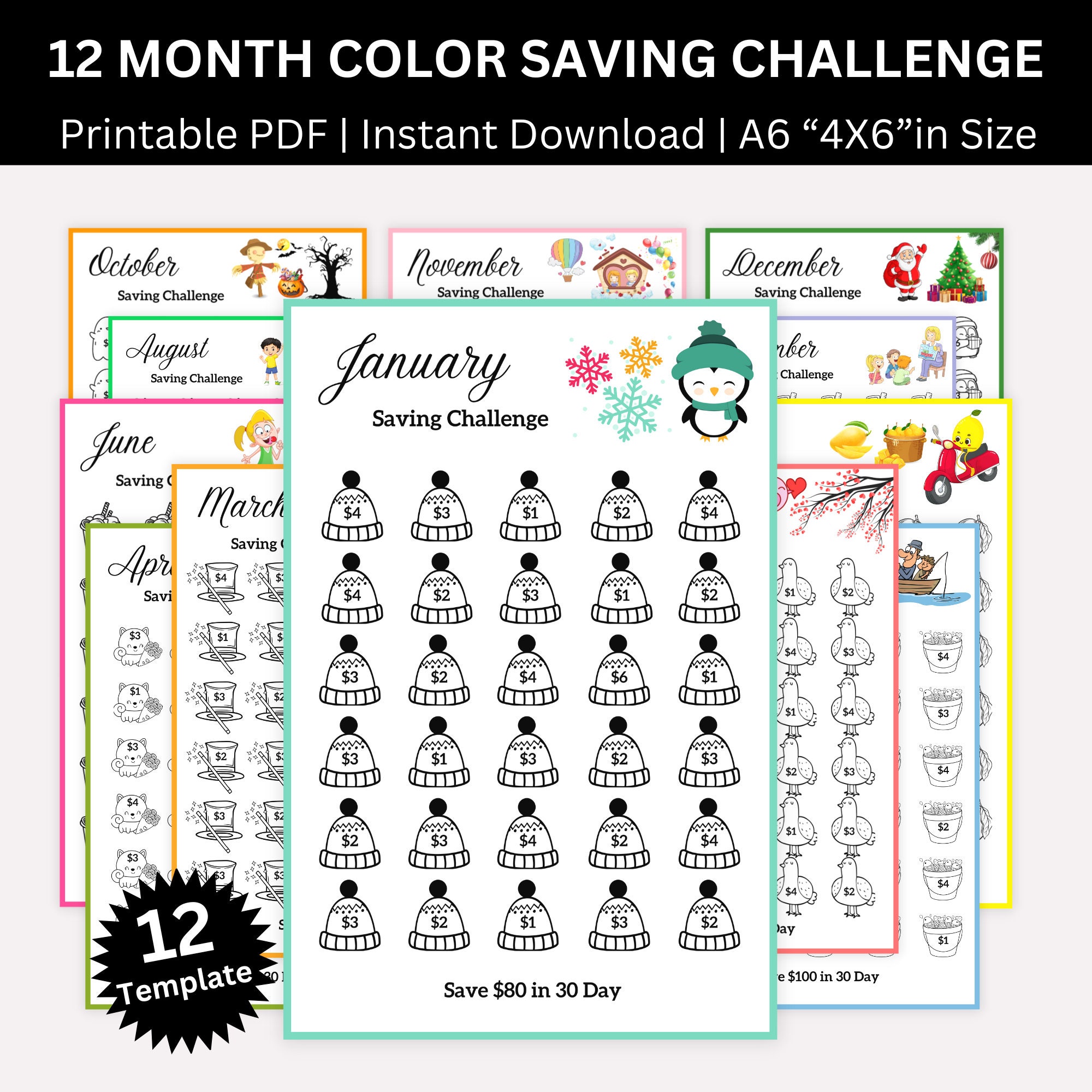 Kids Savings Challenge Printable, Mini A6 Kids Coloring Book for Saving ...