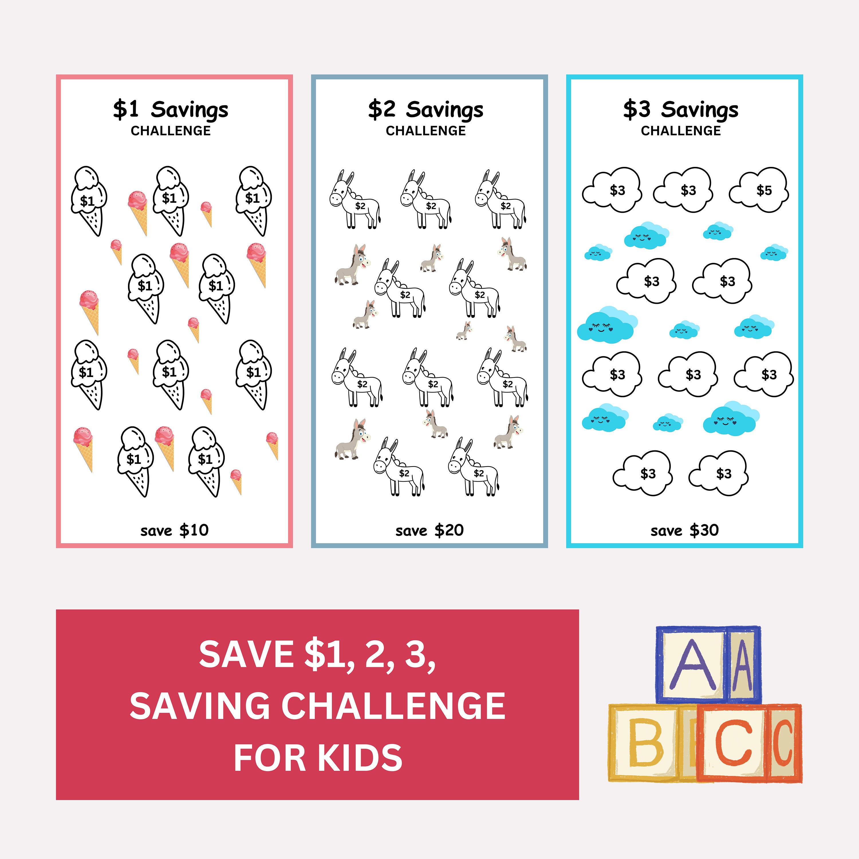 Kids Savings Challenge Printable Tracker, A6 Kids Mini Saving Challenge ...
