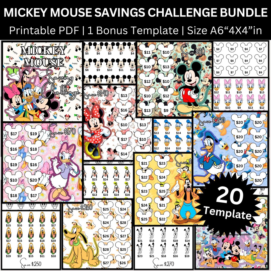 Cute Mickey Mouse Savings Challenge Printable, A6 Cash Envelope Insert ...
