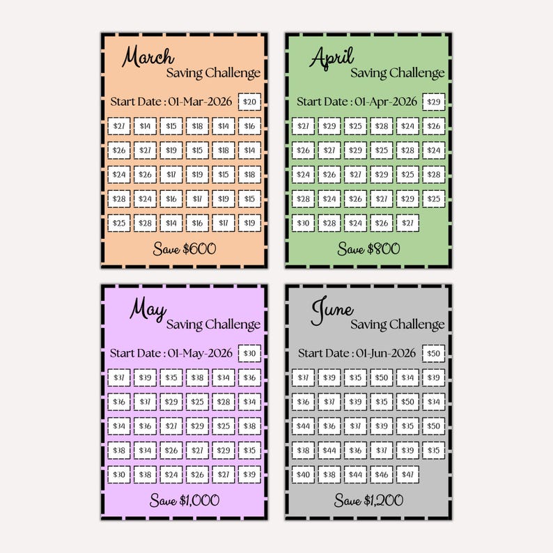 2026 Monthly Savings Challenge Printable, A6 PDF, Save 15,600, Budget ...
