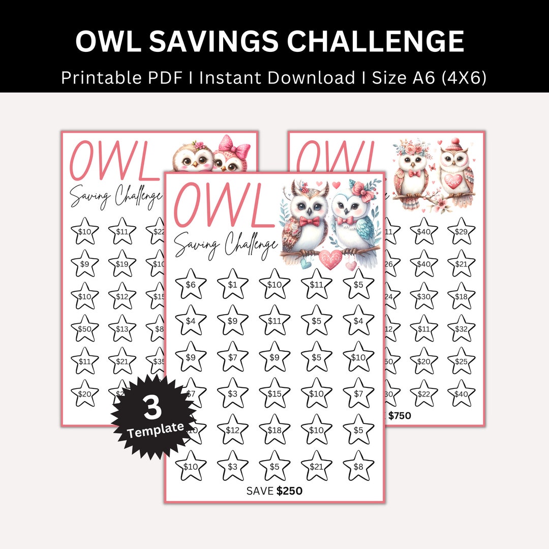 A6 Mini Owl Savings Challenge, Owl Savings Challenges Printable, Money ...