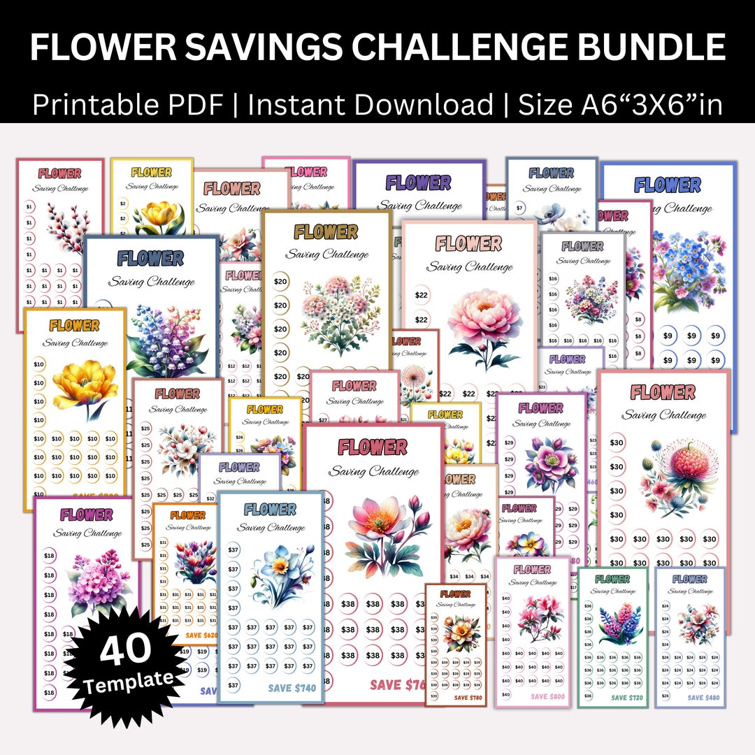 Flower Savings Challenge Printable Bundle, Mini A6 Floral Saving ...