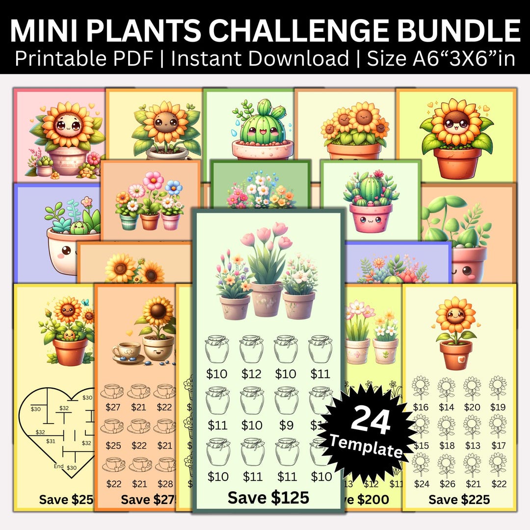 Mini Plants Savings Challenges Printable Bundle, A6 Low-income Garden ...