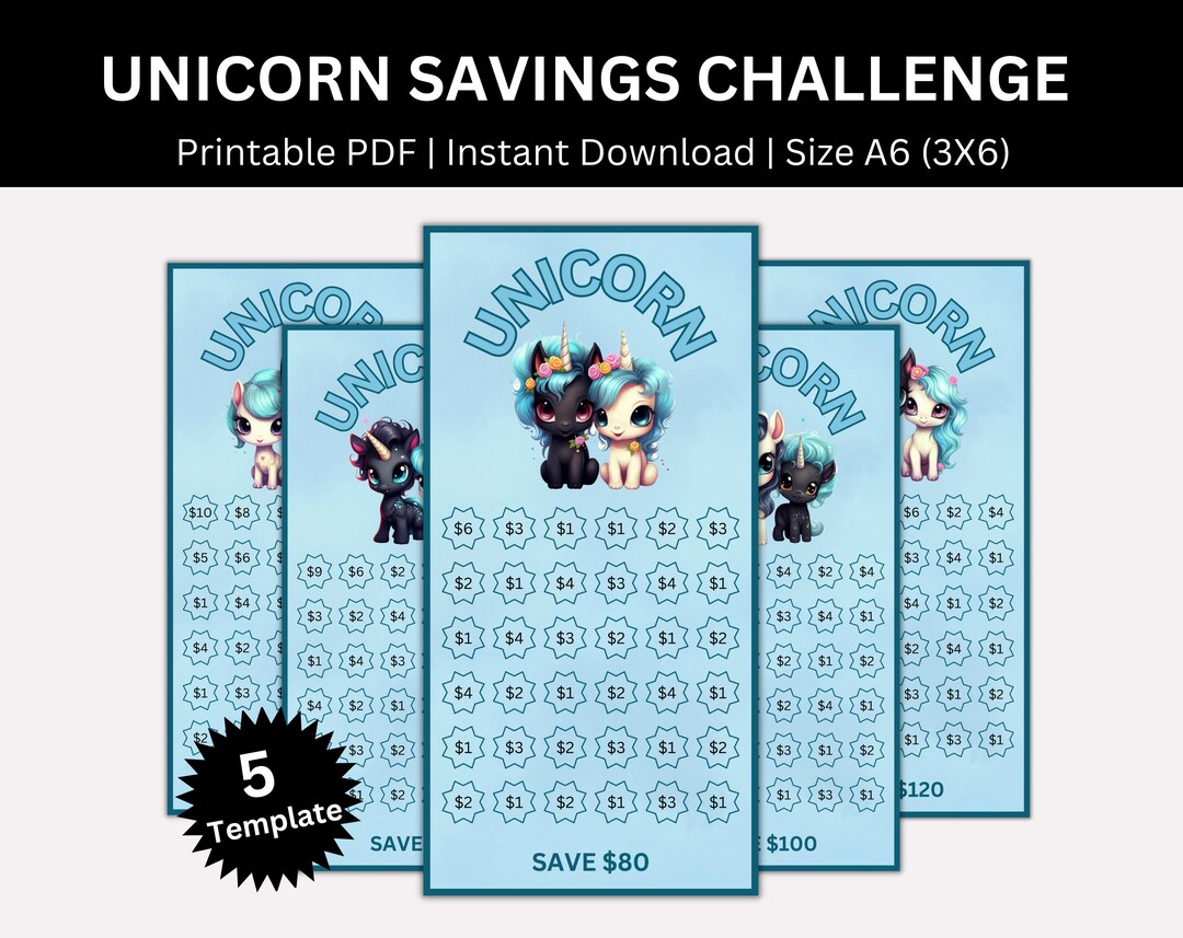 Mini Unicorn Savings Challenge Printable, A6 Mini Unicorn Saving ...