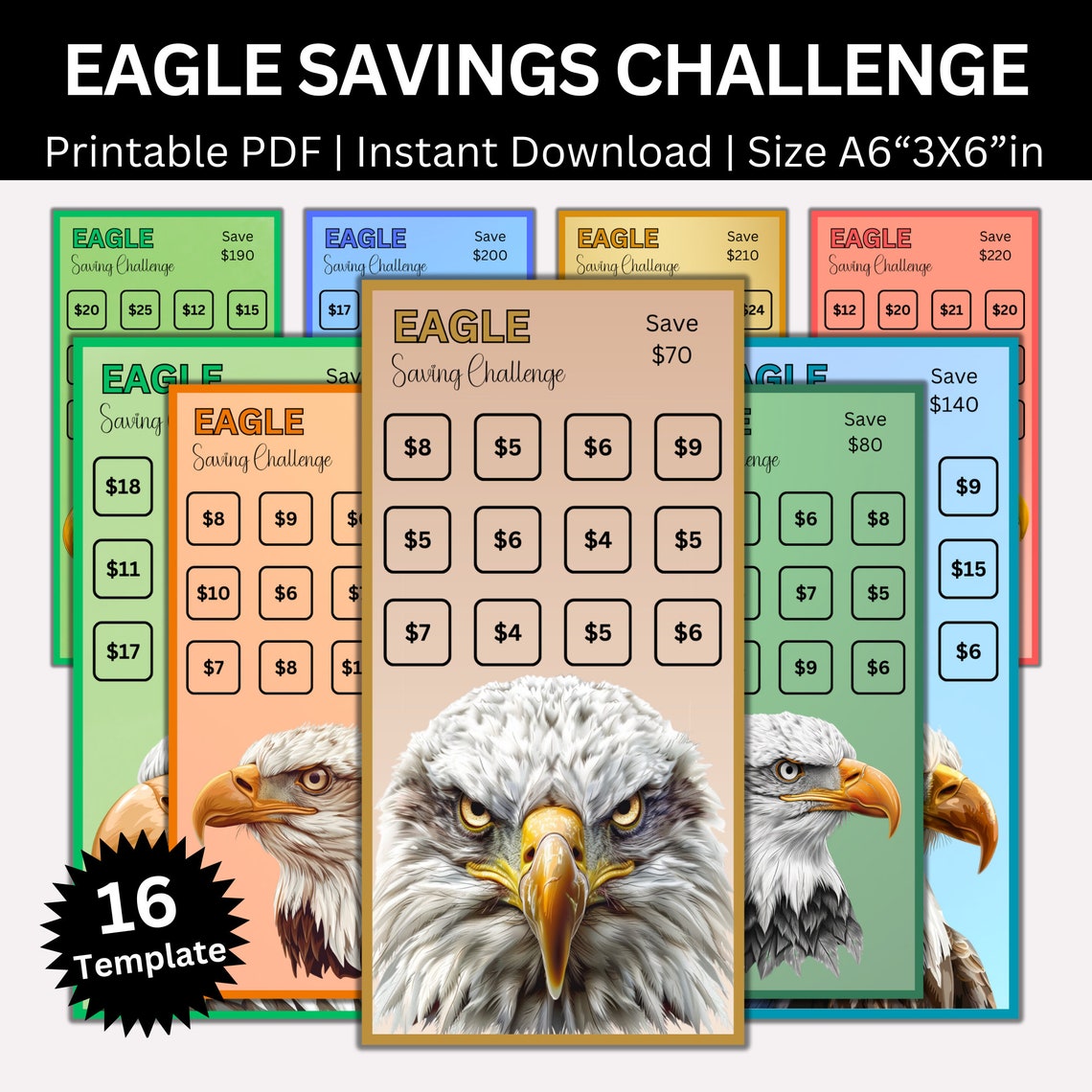 Eagle Savings Challenge Printable, Mini A6 Eagles Saving Challenge, A6 ...