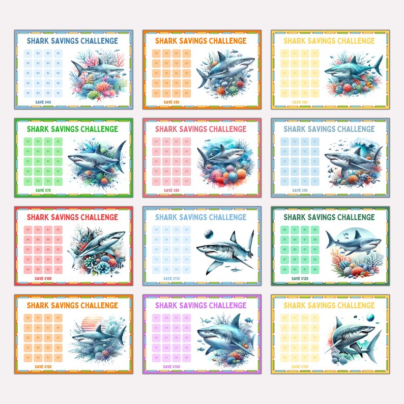 Shark Savings Challenge Printable, Fun Ocean Theme Shark Money Tracker ...